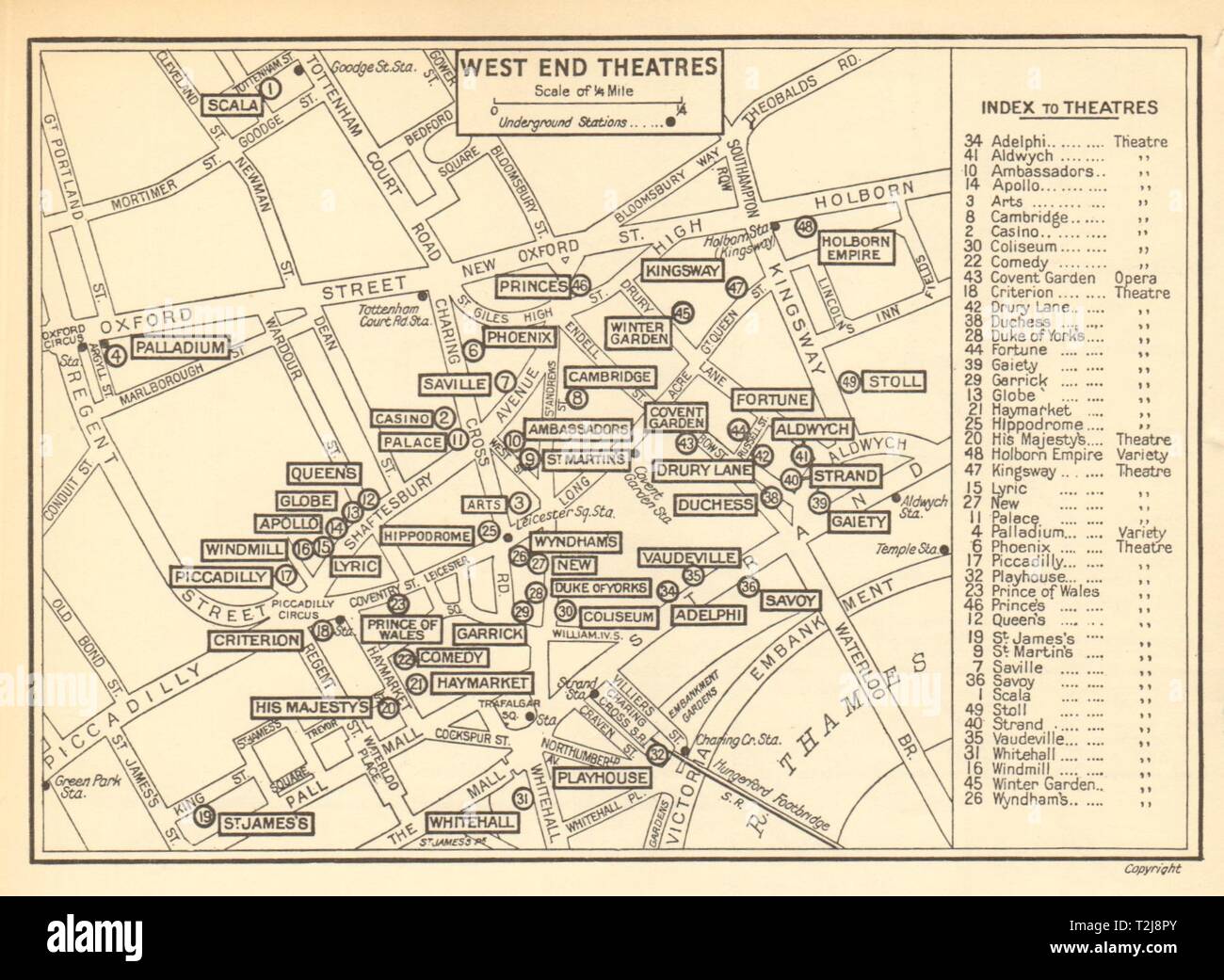 LONDON West End Theatres. GEOGRAPHERS' A-Z 1948 old vintage map plan ...