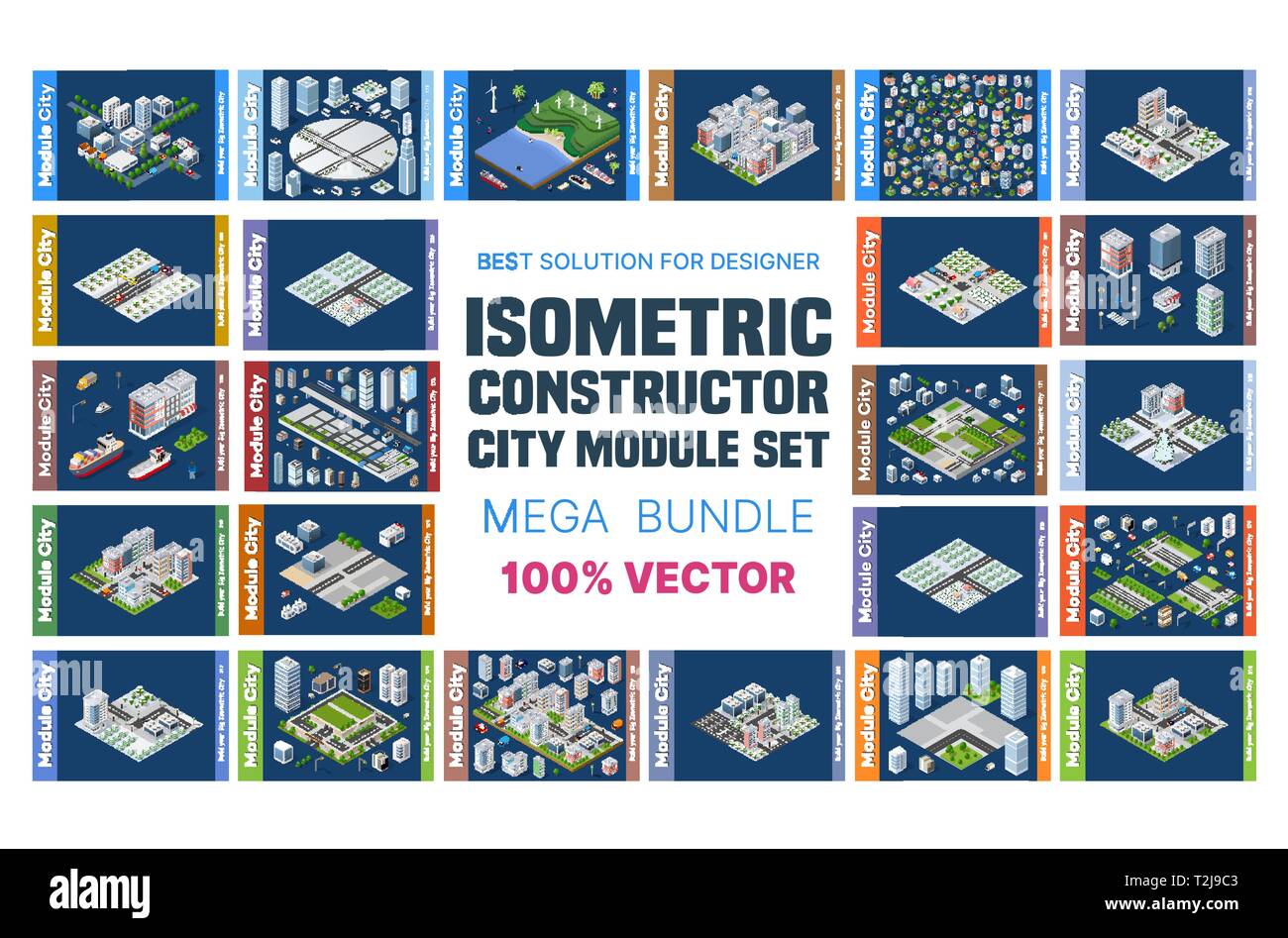 Isometric set of blocks module of areas of the city construction and ...
