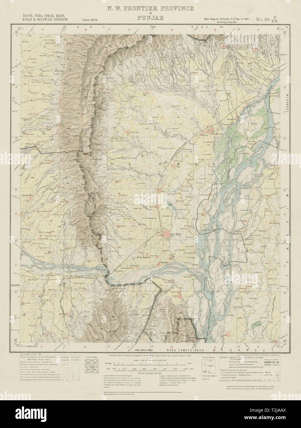 SURVEY OF INDIA 38 P/NW Pakistan Punjab Kamar Mushani Isakhel Indus ...