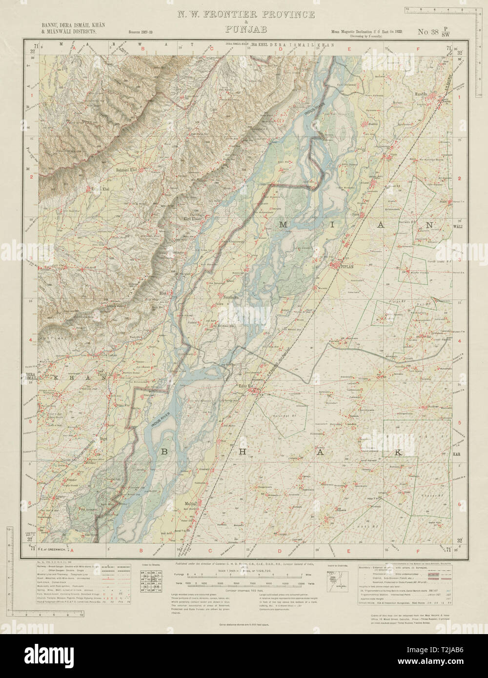 SURVEY OF INDIA 38 P/SW Pakistan Punjab Piplan Kalur Kot Kundian Indus ...