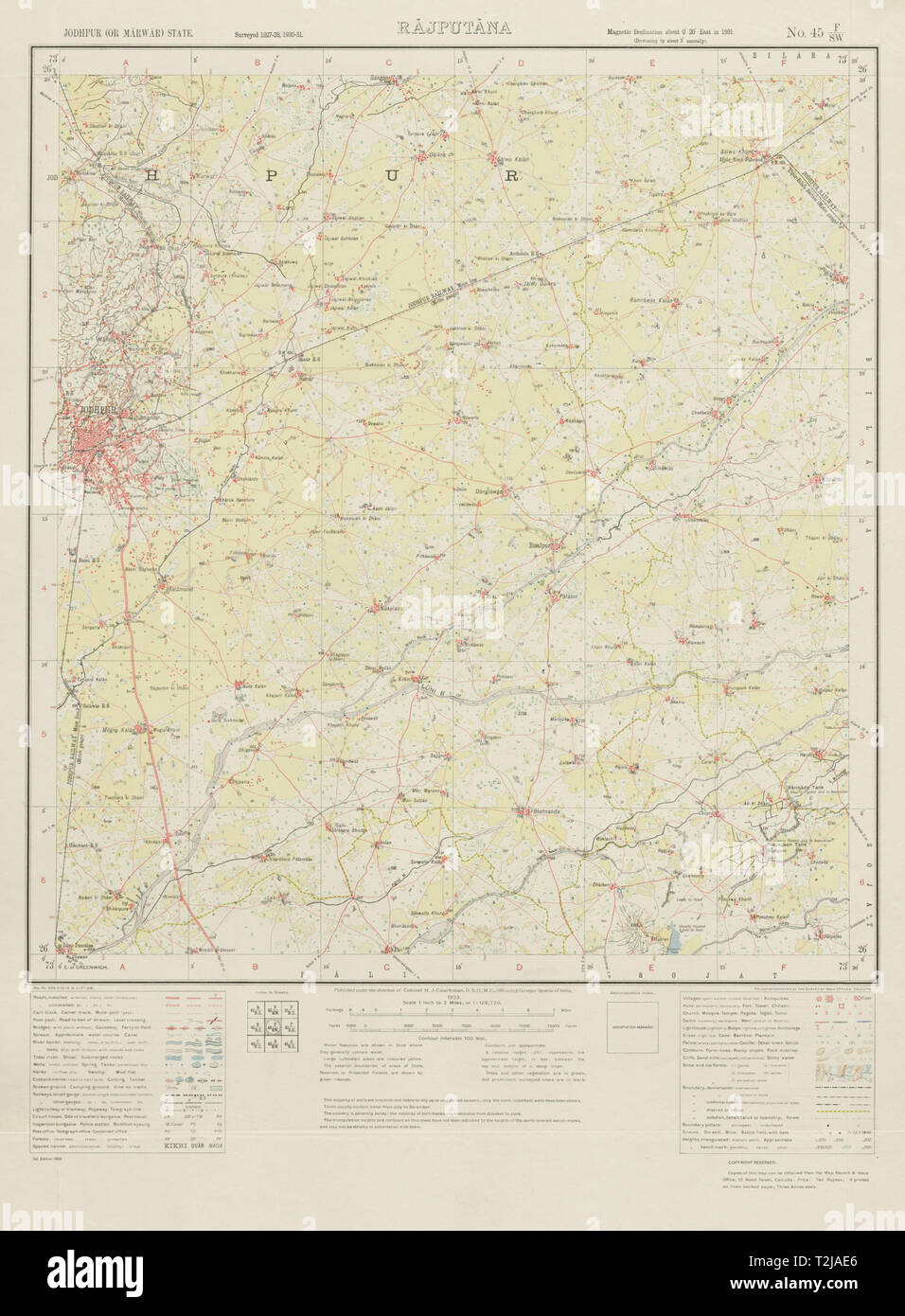 SURVEY OF INDIA 45 F/SW Rajasthan Jodhpur Luni River Bisalpur 1933 old ...