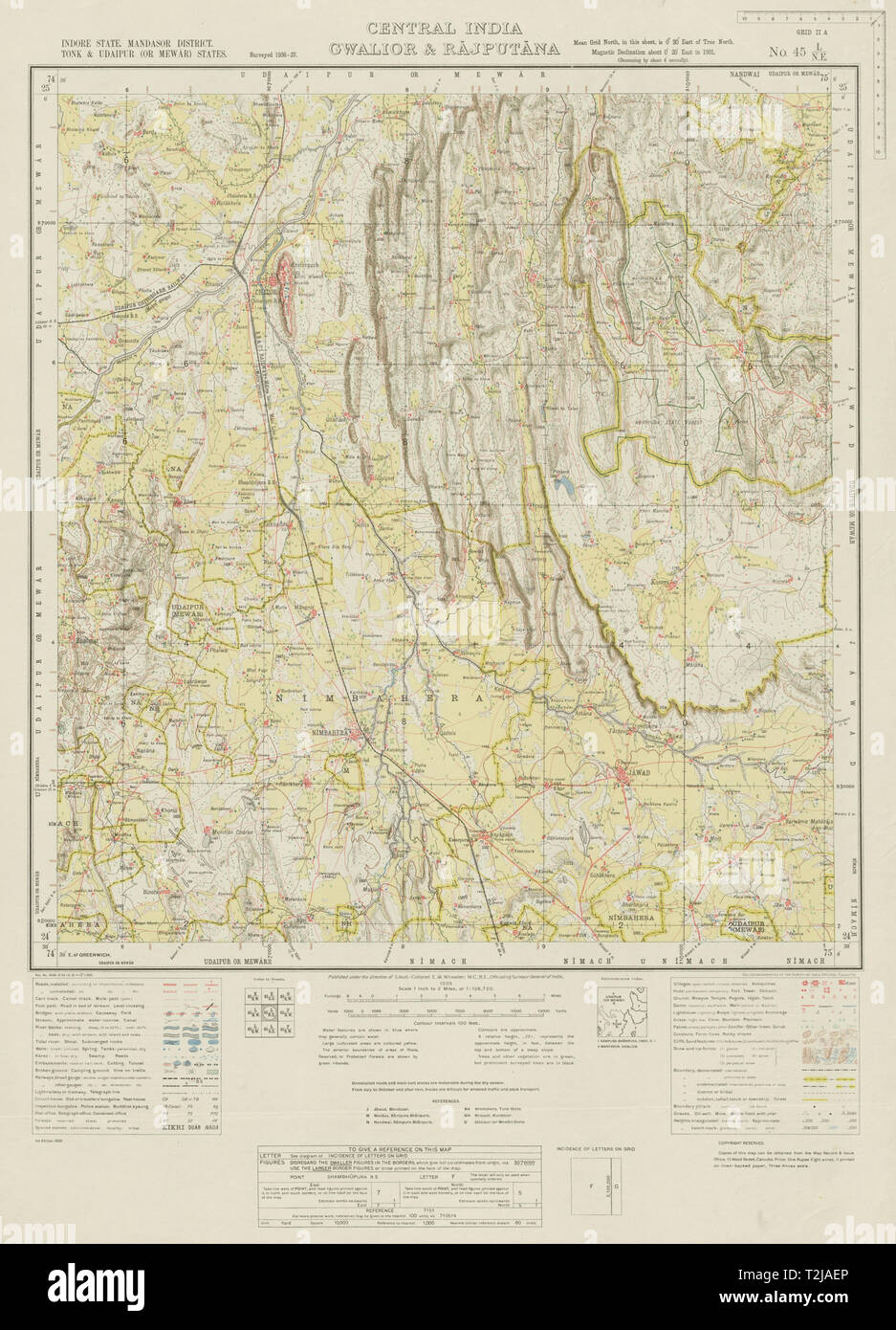 SURVEY OF INDIA 45 L/NE Rajasthan Madhya Pradesh Chittorgarh Nimbahera ...