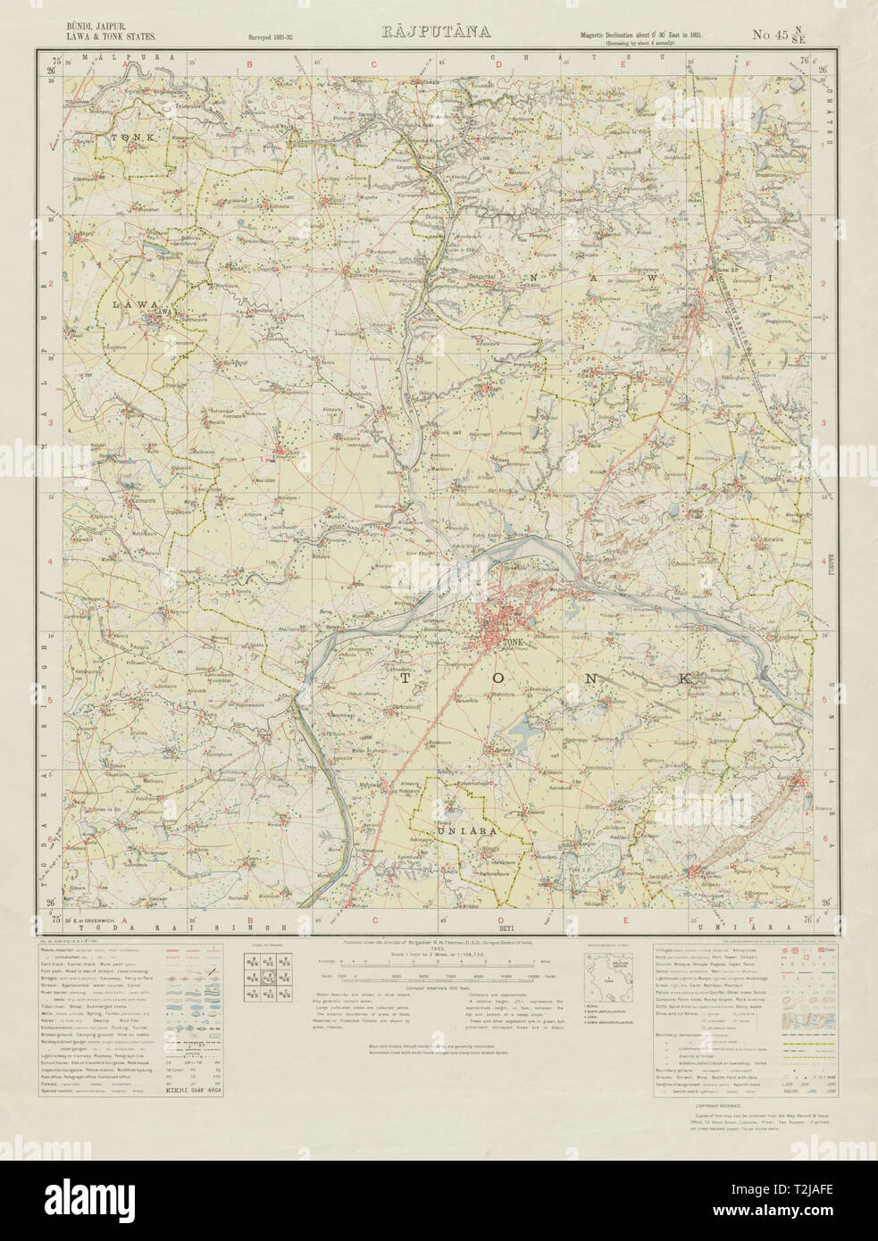 SURVEY OF INDIA 45 N/SE Rajasthan Tonk Niwai Banas River Kakor Banetha ...