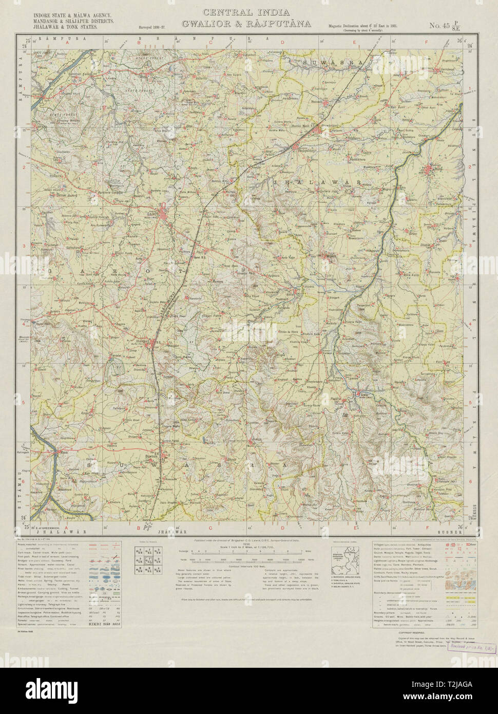 SURVEY OF INDIA 45 P/SE Rajasthan Madhya Pradesh Garoth Sunel Suwasra ...