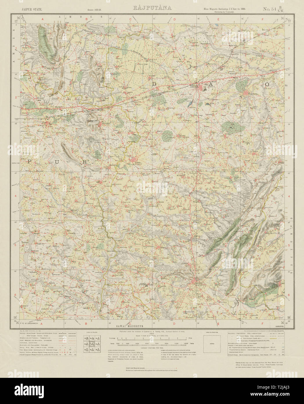 SURVEY OF INDIA 54 B/NW Rajasthan Dausa Lalsot Bassi Bhandrej Lawan ...