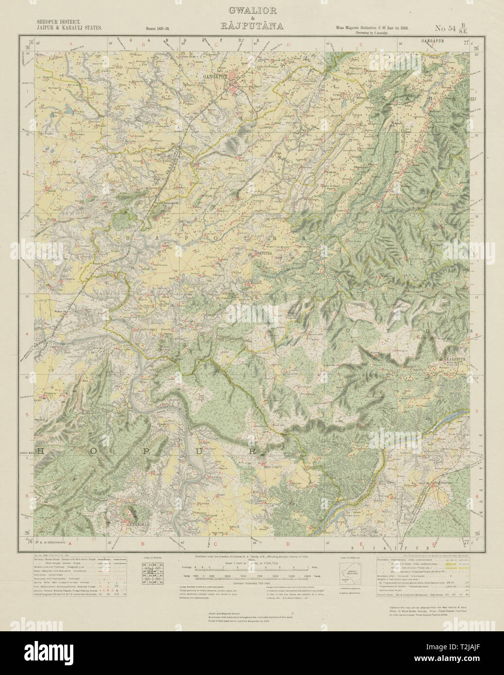 SURVEY OF INDIA 54 B/SE Rajasthan Gangapur Khandar Fort Karanpur 1924 ...
