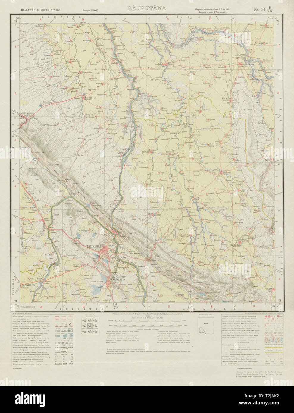 SURVEY OF INDIA 54 D/NW Rajasthan Jhalawar Jhalrapatan Gagron Fort 1936 ...