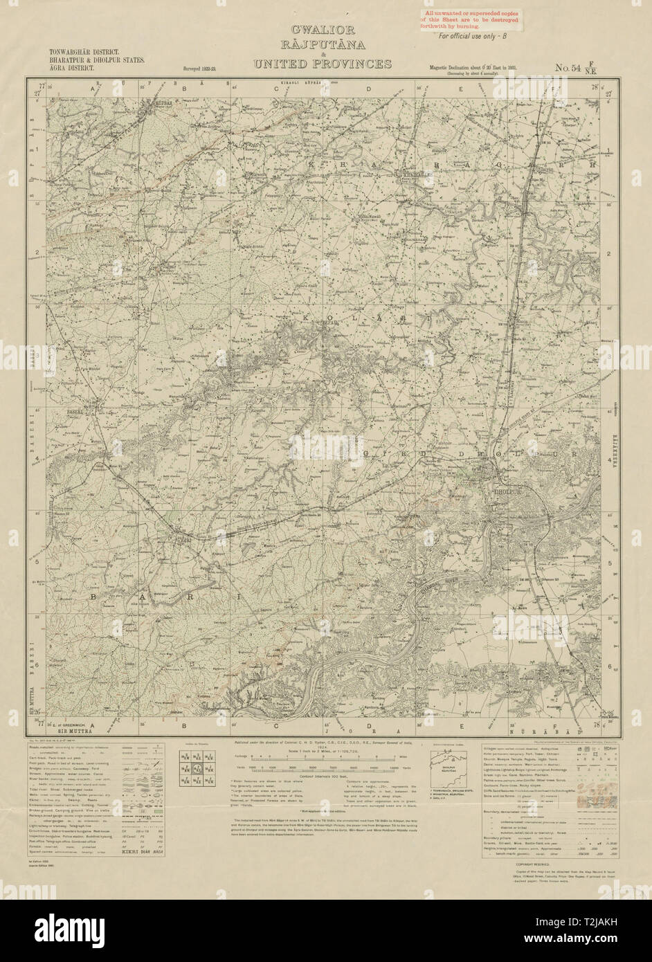 SURVEY OF INDIA 54 F/NE Madhya Pradesh Rajasthan Dholpur Bari Keragarh ...