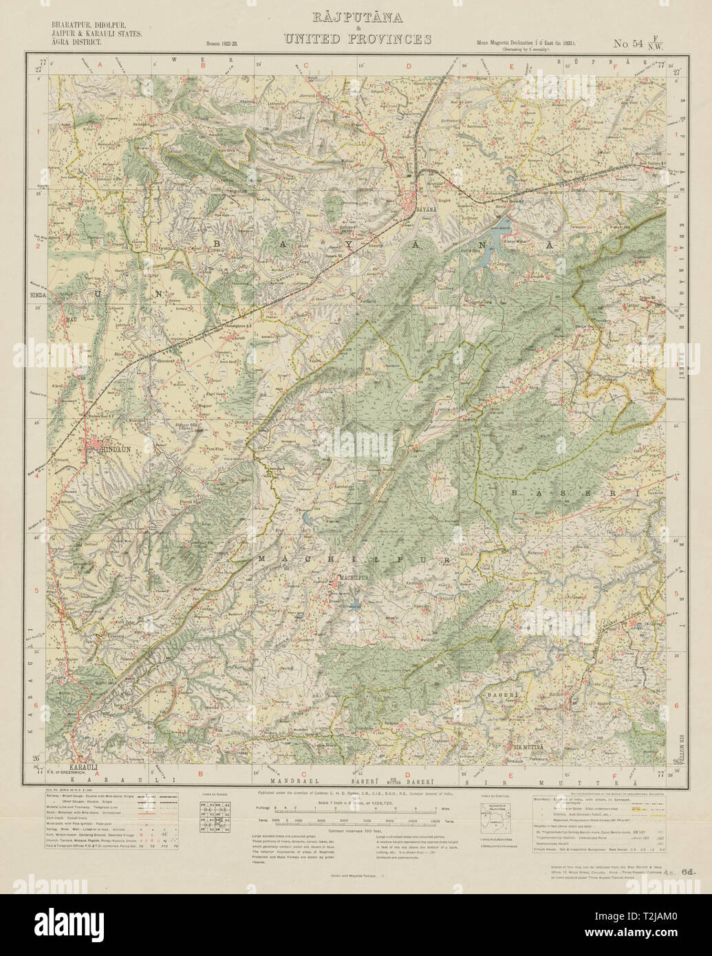 SURVEY OF INDIA 54 F/NW Rajasthan Hindaun Machilpur Karauli Bayana 1924 ...