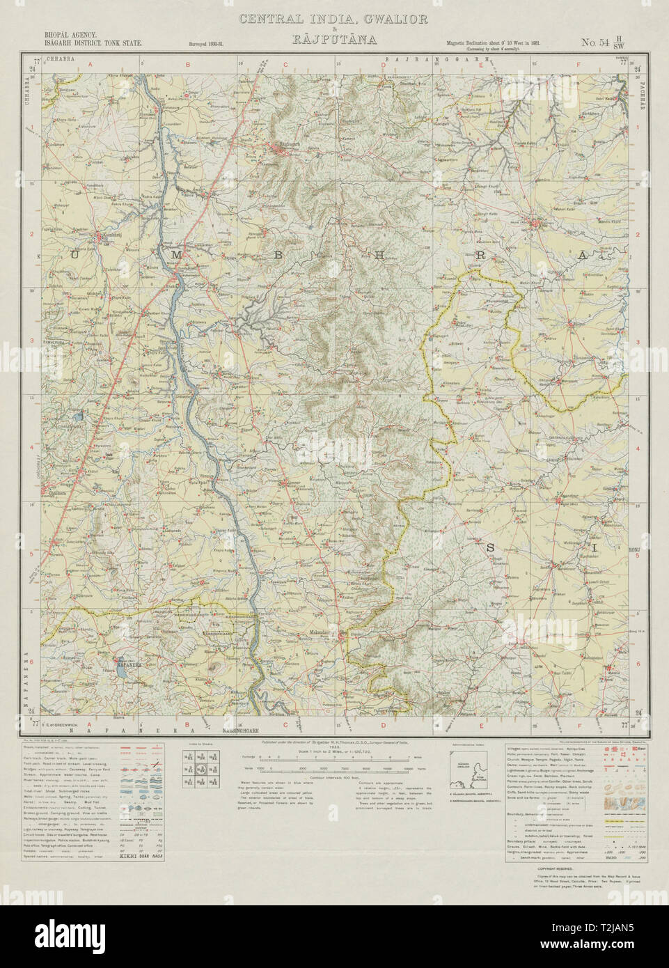 SURVEY OF INDIA 54 H/SW Madhya Pradesh Aron Raghogarh Lateri Anandpur ...