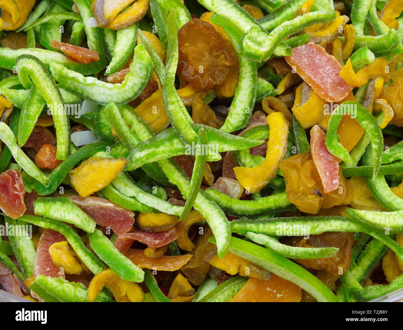 dried tropical fruit mix. Top view organic dried fruit background Stock ...