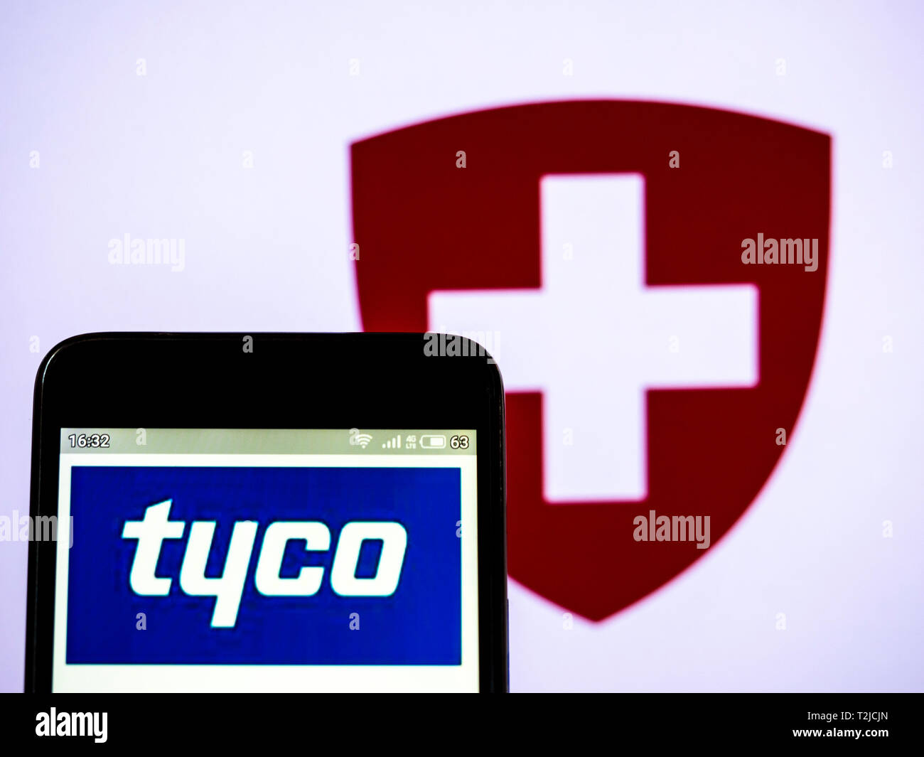 In this photo illustration a Tyco International Ltd. logo seen ...