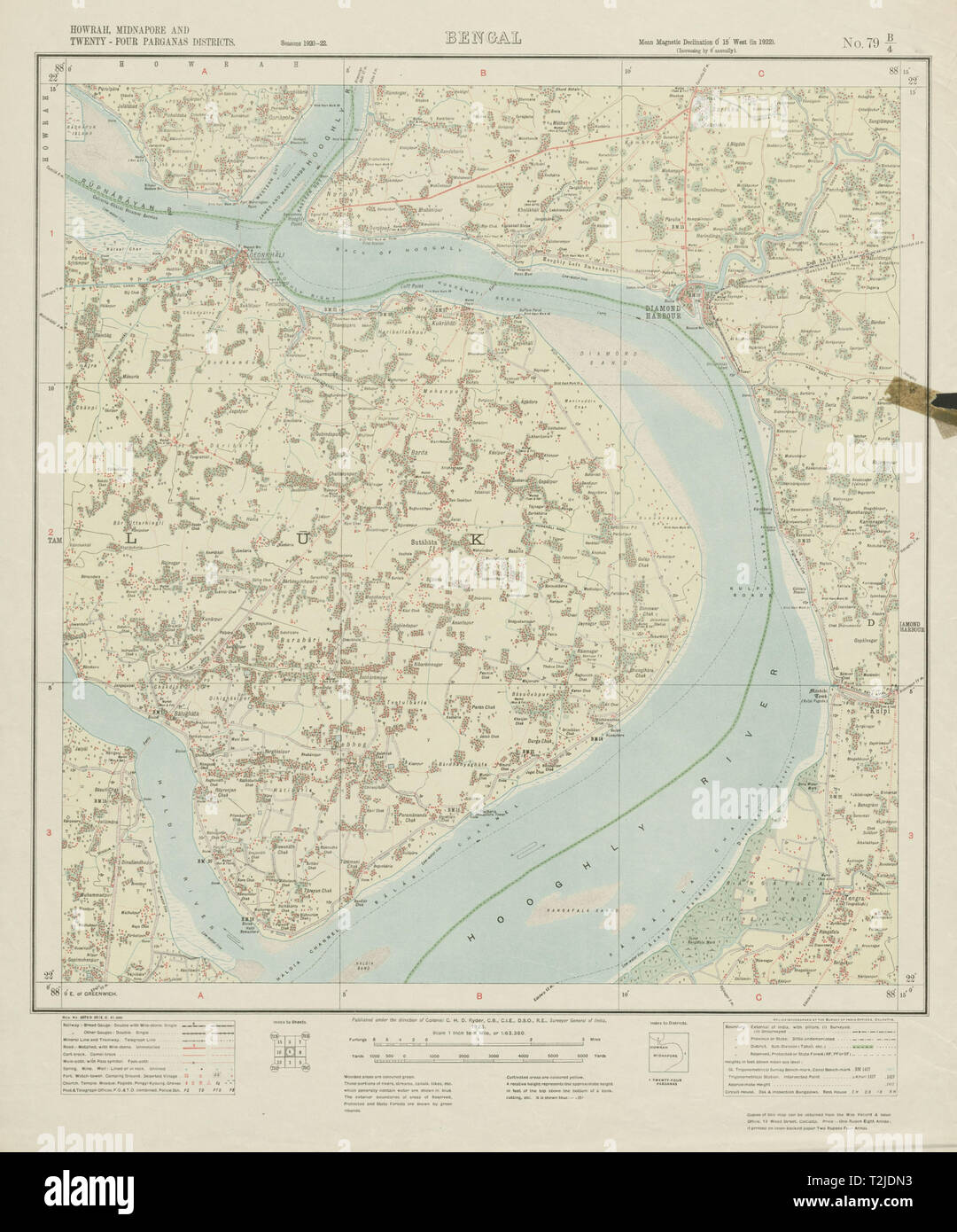 SURVEY OF INDIA 79 B/4 West Bengal Hooghly River Diamond Harbour Haldia ...