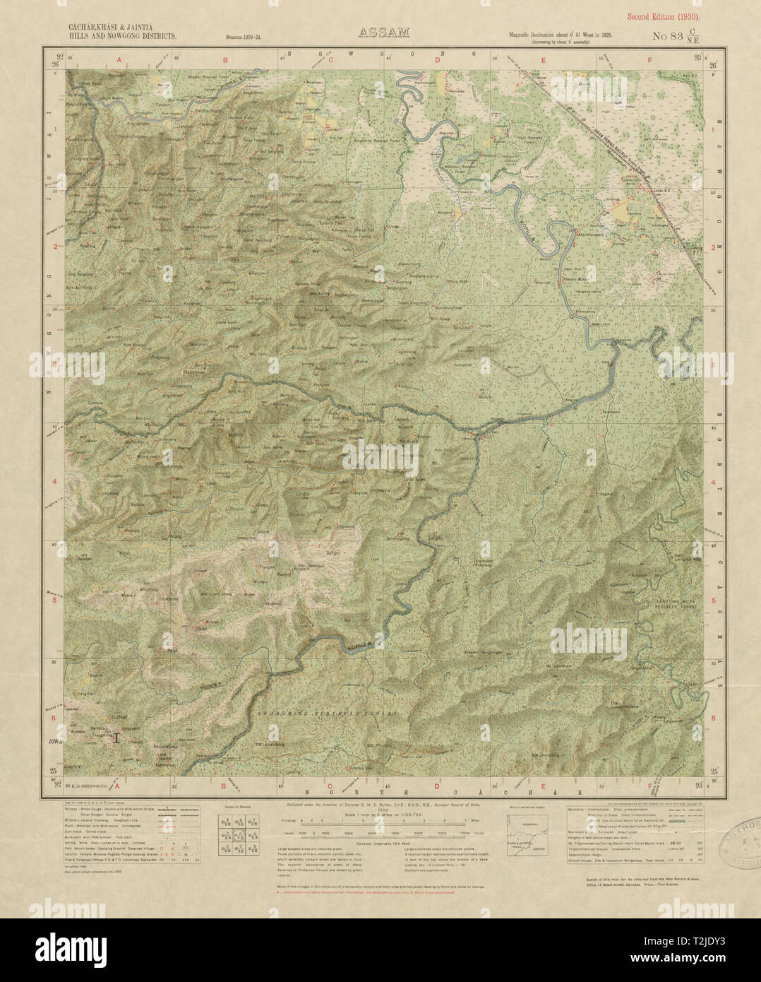 SURVEY OF INDIA 83 C/NE Assam Hojai Lanka Kopili River 1922 old vintage ...