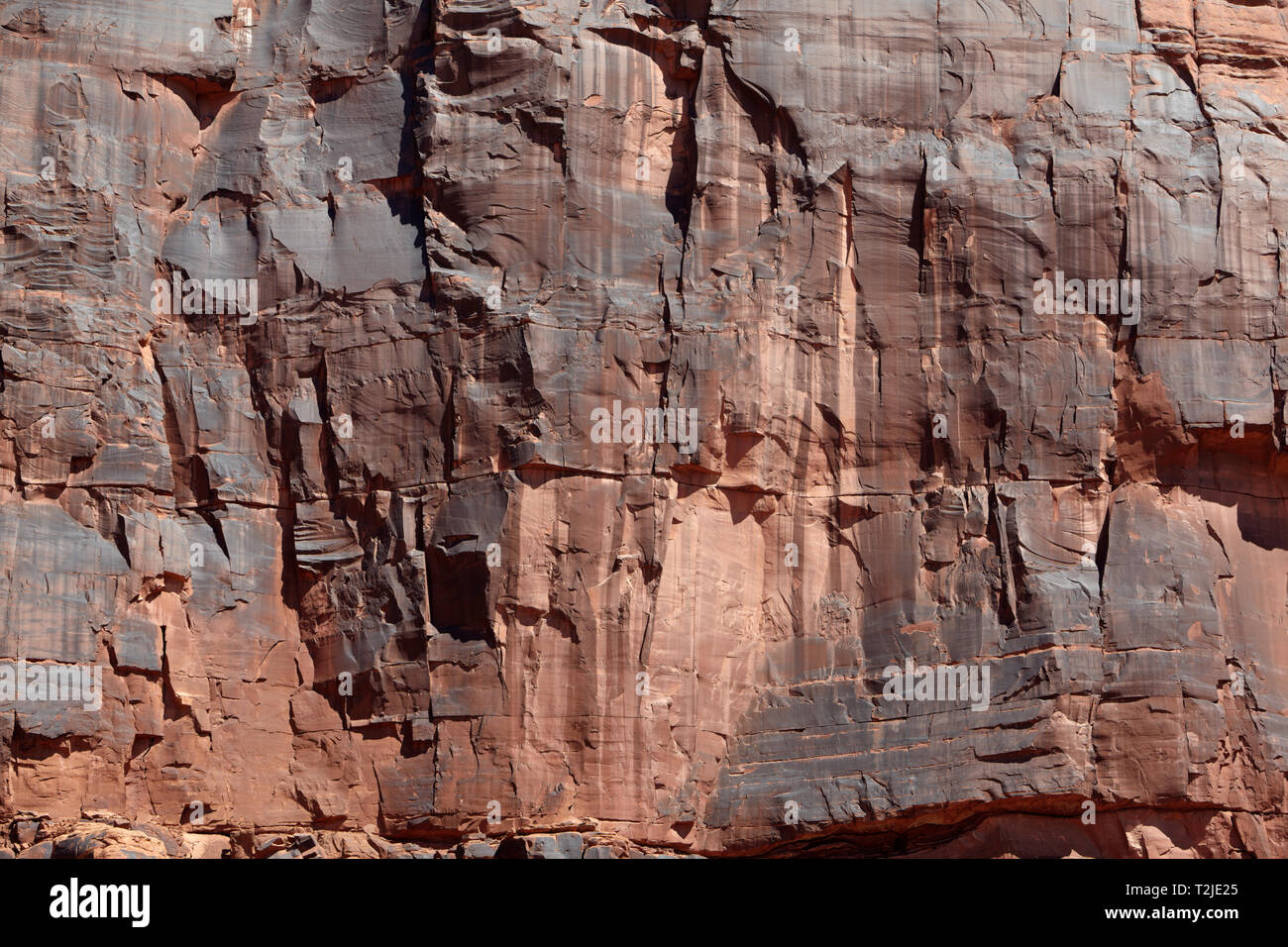 Weathered cliff face with black patina, Arches National Park, Utah ...