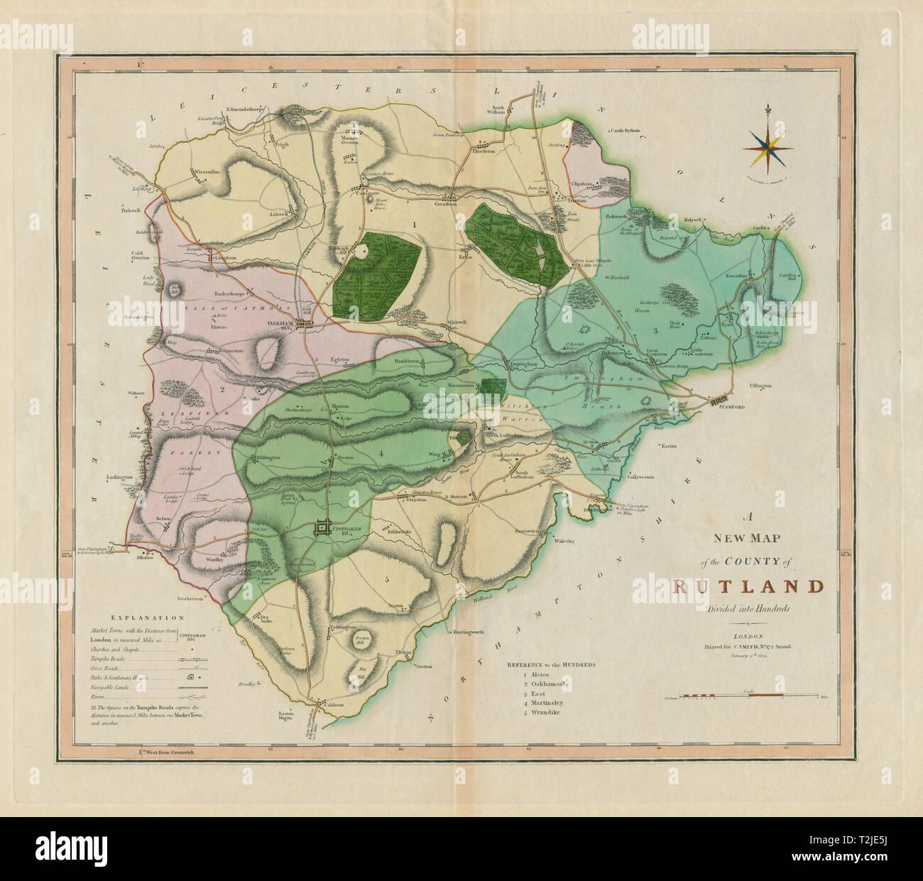'A New Map of the County of Rutland', by Charles Smith. Oakham ...