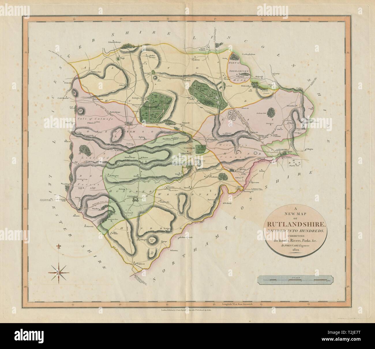 'A New Map of Rutlandshire', by John Cary. Uppingham Oakham. County map ...