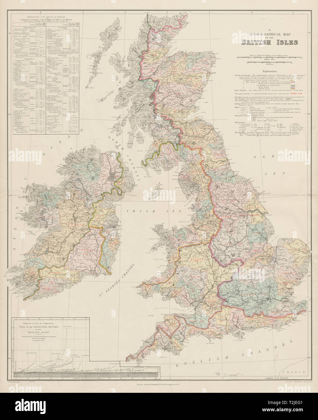 British Isles hydrographical. Watersheds River drainage basins STANFORD ...