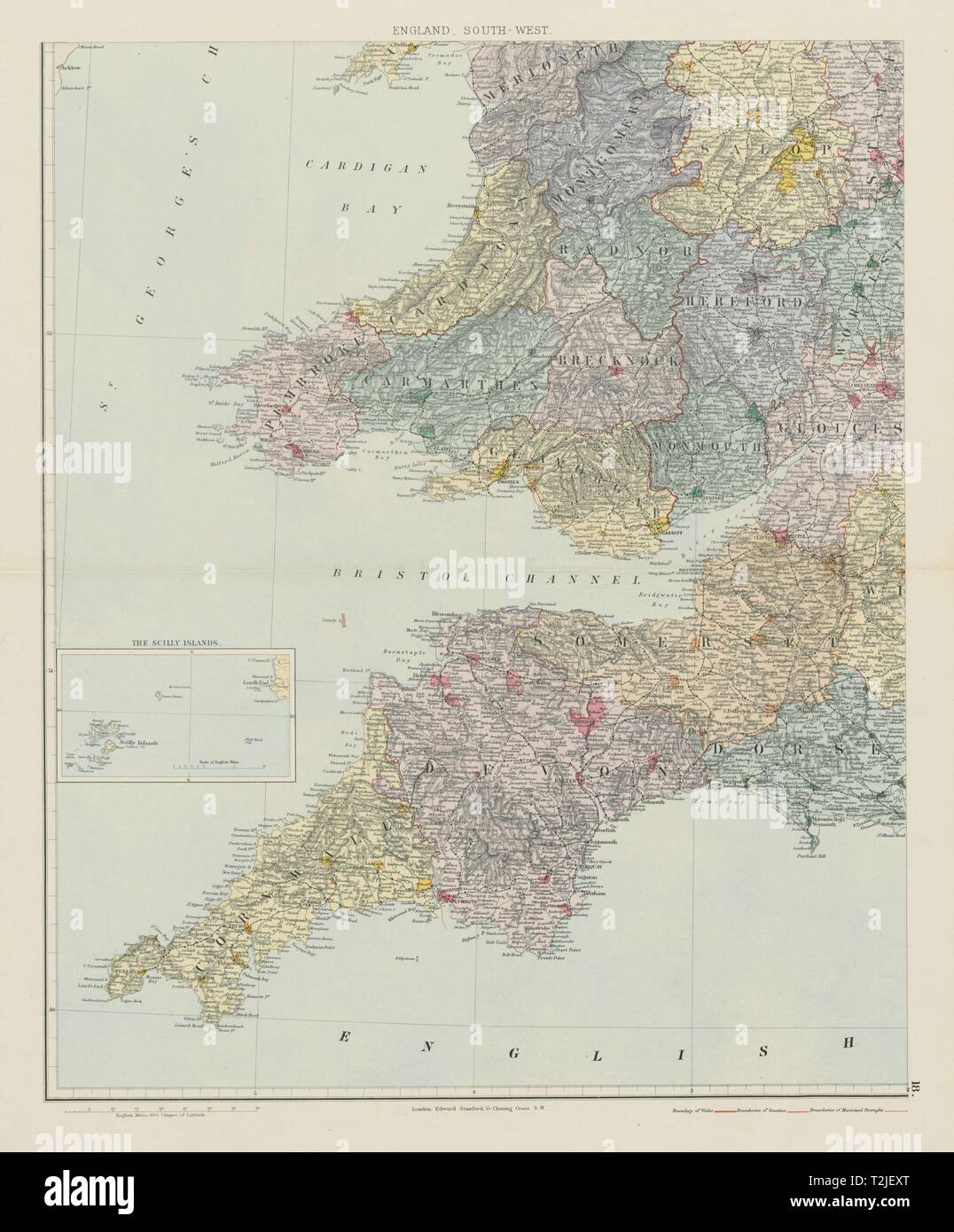 South-west England & South Wales. Large 62x51cm. STANFORD 1887 old ...