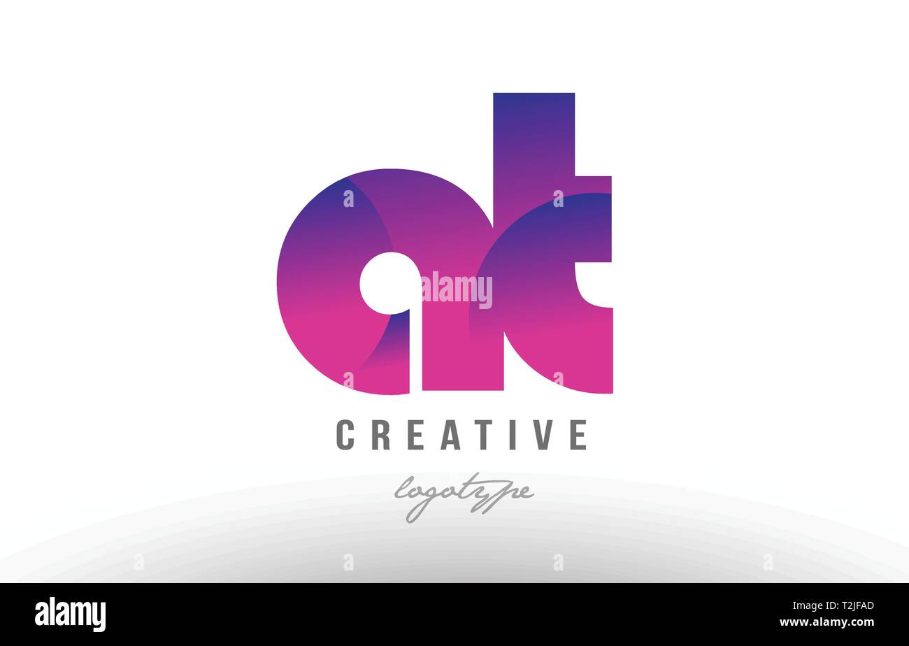 Design of alphabet letter logo combination at a t with pink gradient ...