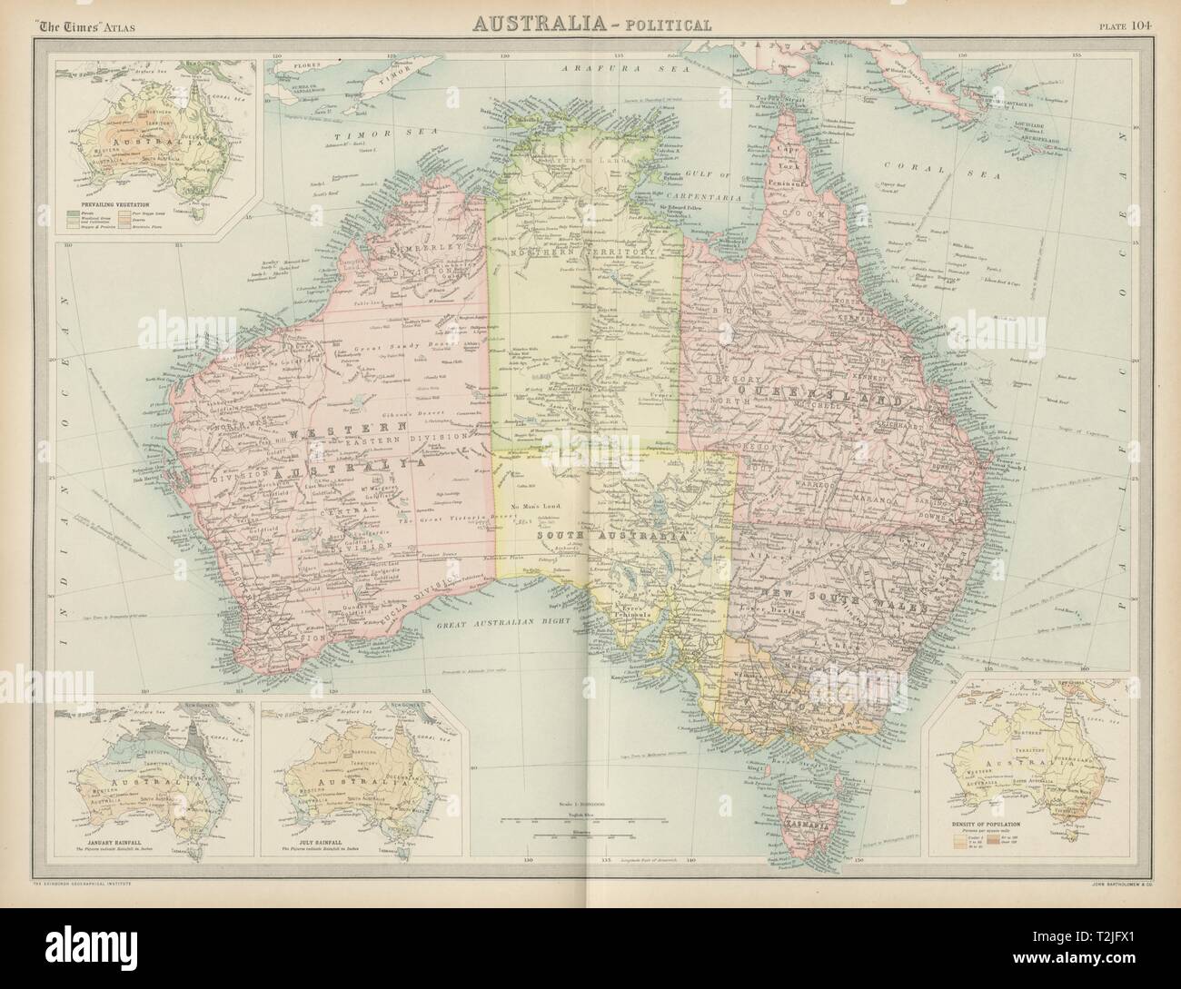 Australia political. States territories. Vegetation rainfall. TIMES ...