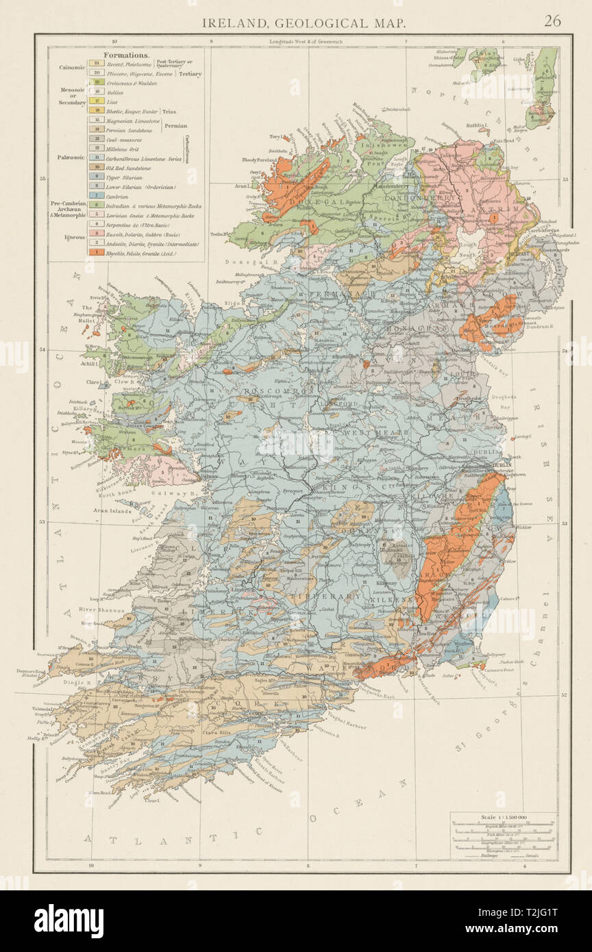 Ireland, Geological map. THE TIMES 1900 old antique vintage plan chart ...
