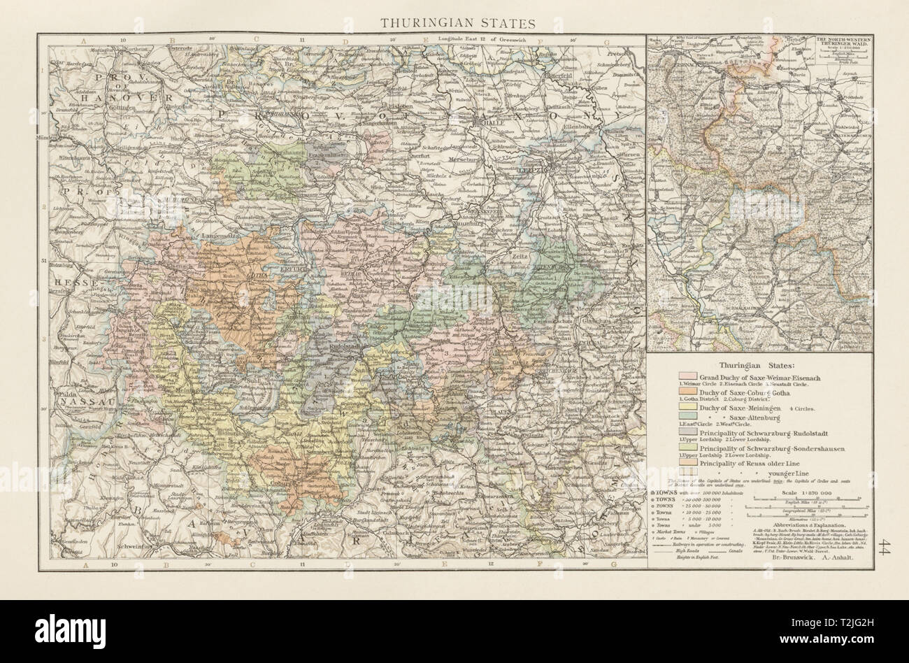 Thuringian States. THE TIMES 1900 old antique vintage map plan chart ...