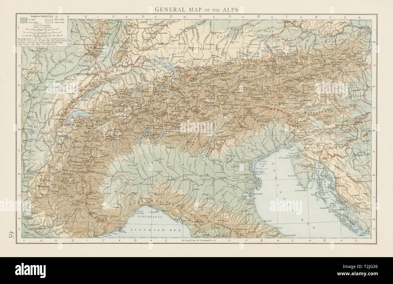 General map of the Alps, showing the alpine ranges. THE TIMES 1900 old ...