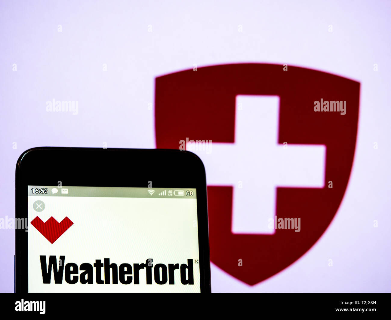 In this photo illustration a Weatherford International Ltd. logo seen ...