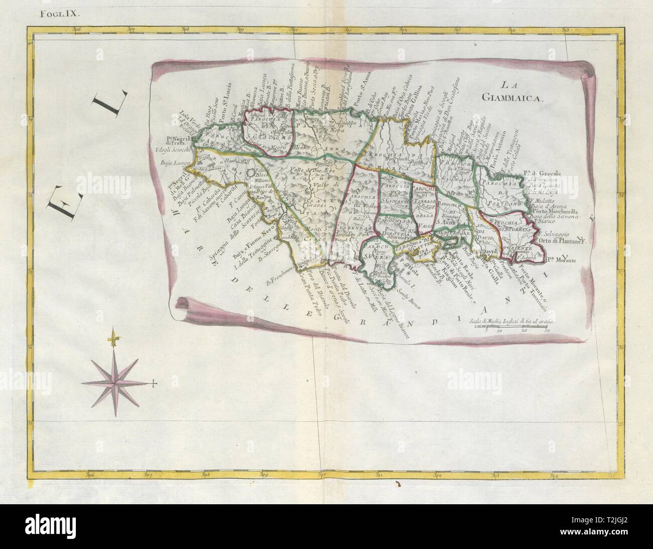 "La Giammaica". The island of Jamaica. ZATTA 1779 old antique map plan ...