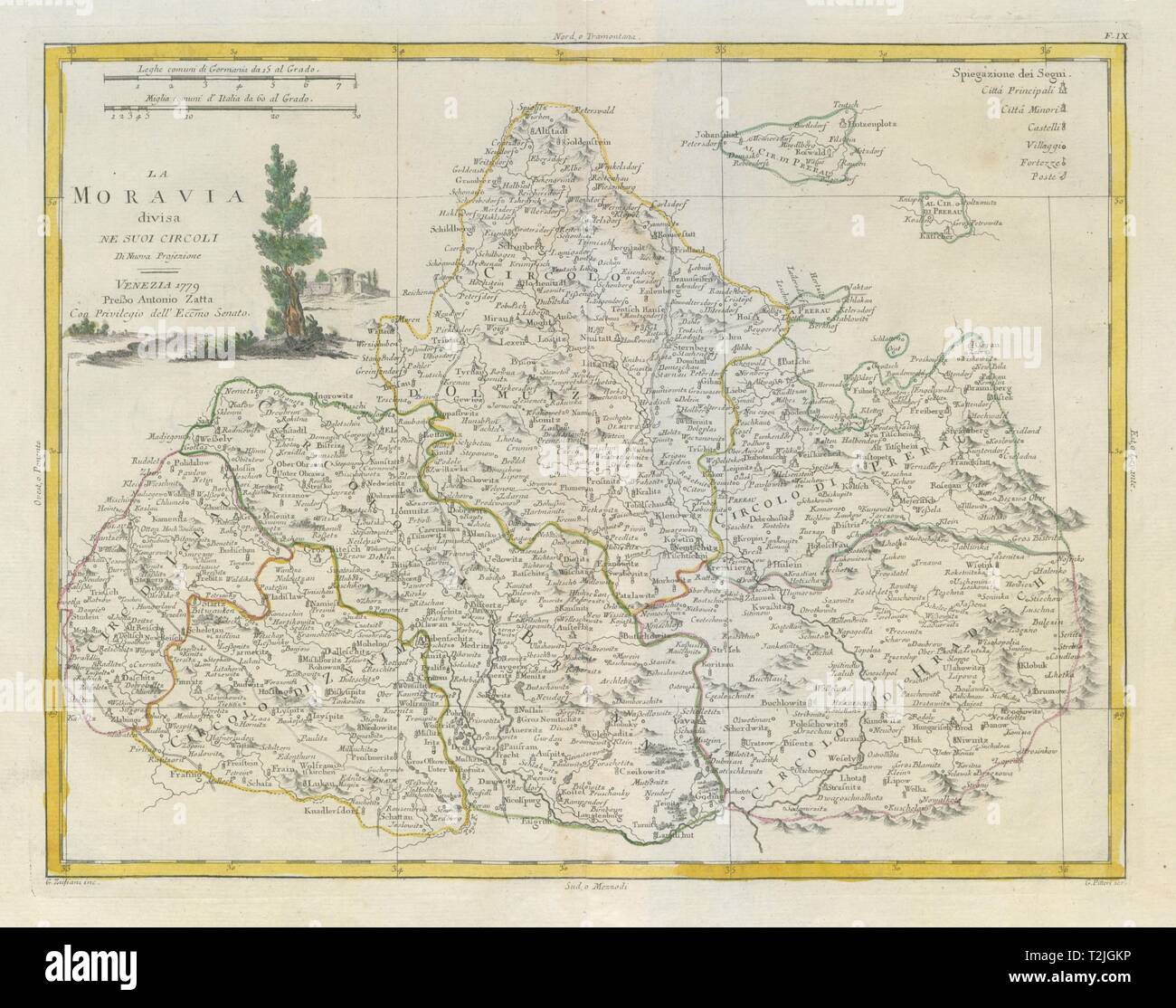 "La Moravia divisa ne suoi Circoli". Eastern Czechia. ZATTA 1783 old ...