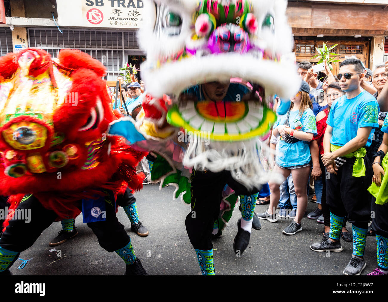 Celebration of the Chinese New Year in Lima, Peru, South America. Dance ...
