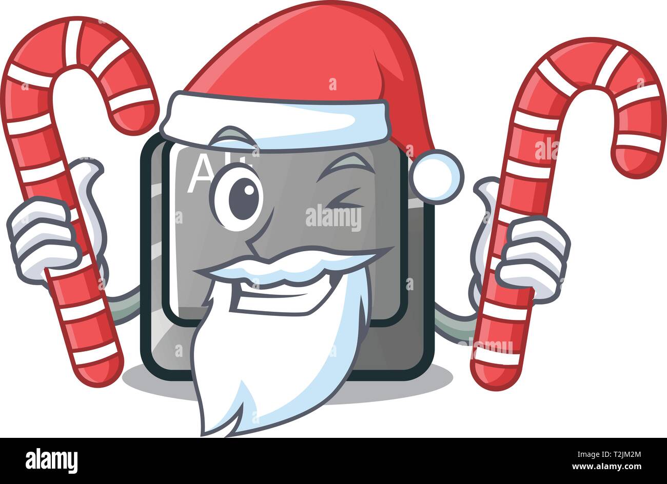 Santa with candy cartoon alt button on the table vector illustration ...