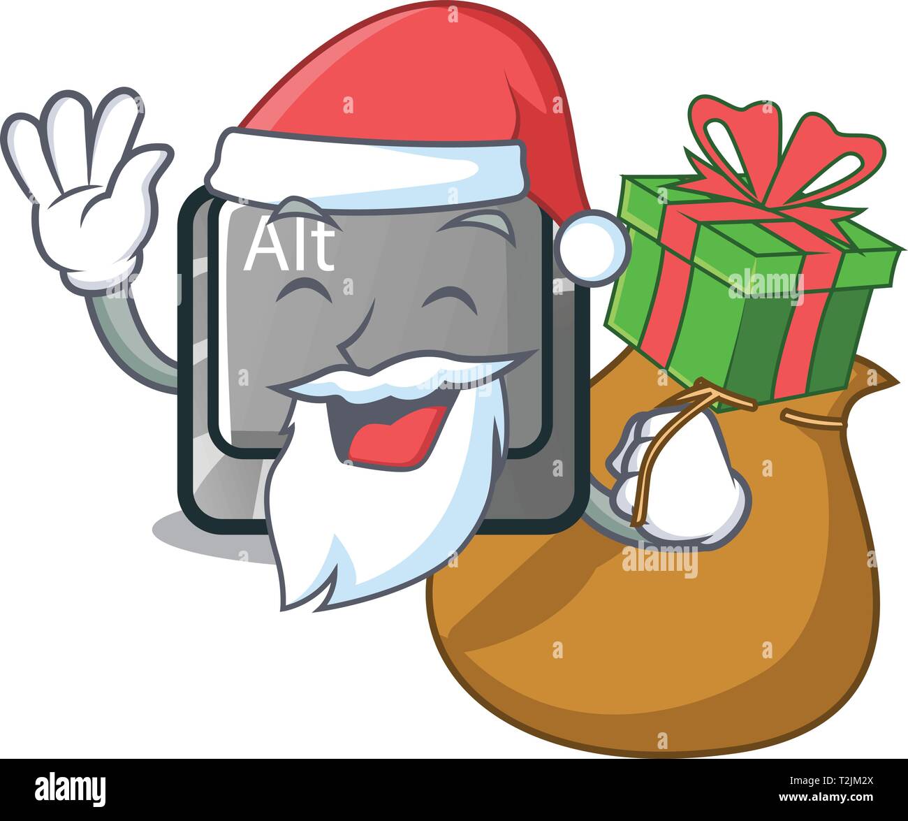 Santa with gift cartoon alt button on the table vector illustration ...