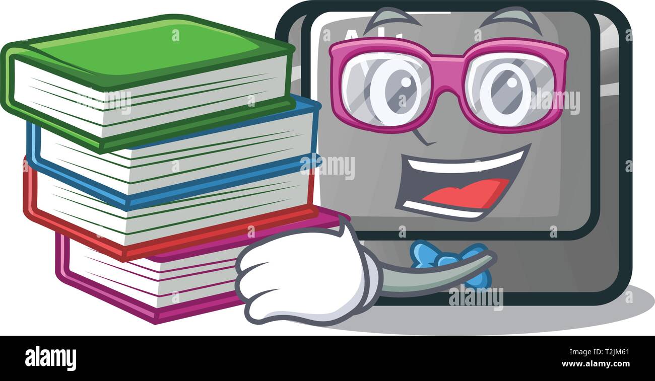 Student with book cartoon alt button on the table vector illustration ...