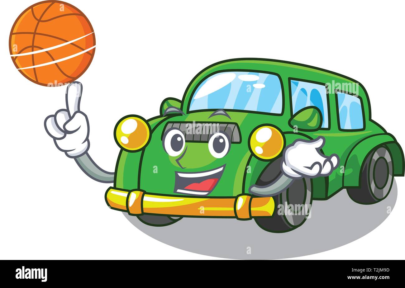 With basketball classic car isolated in the cartoon vector illustration ...