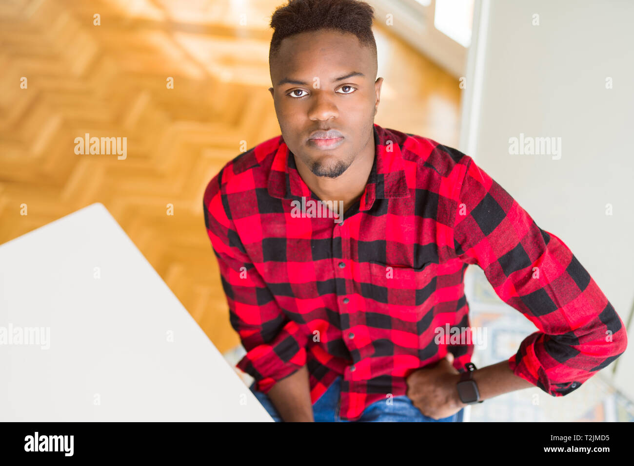 Overhead angle of handsome african american man with serious expression ...