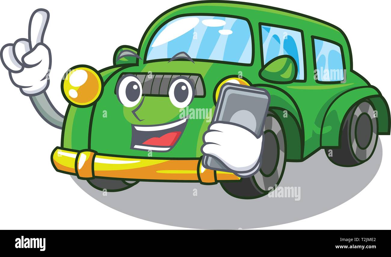 With phone classic car isolated in the cartoon vector illustration ...