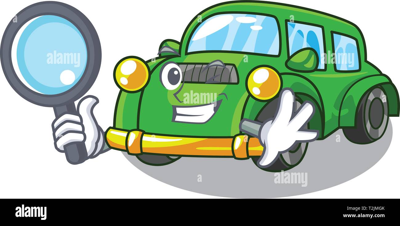 Detective miniature classic car in shape characters vector illustration ...