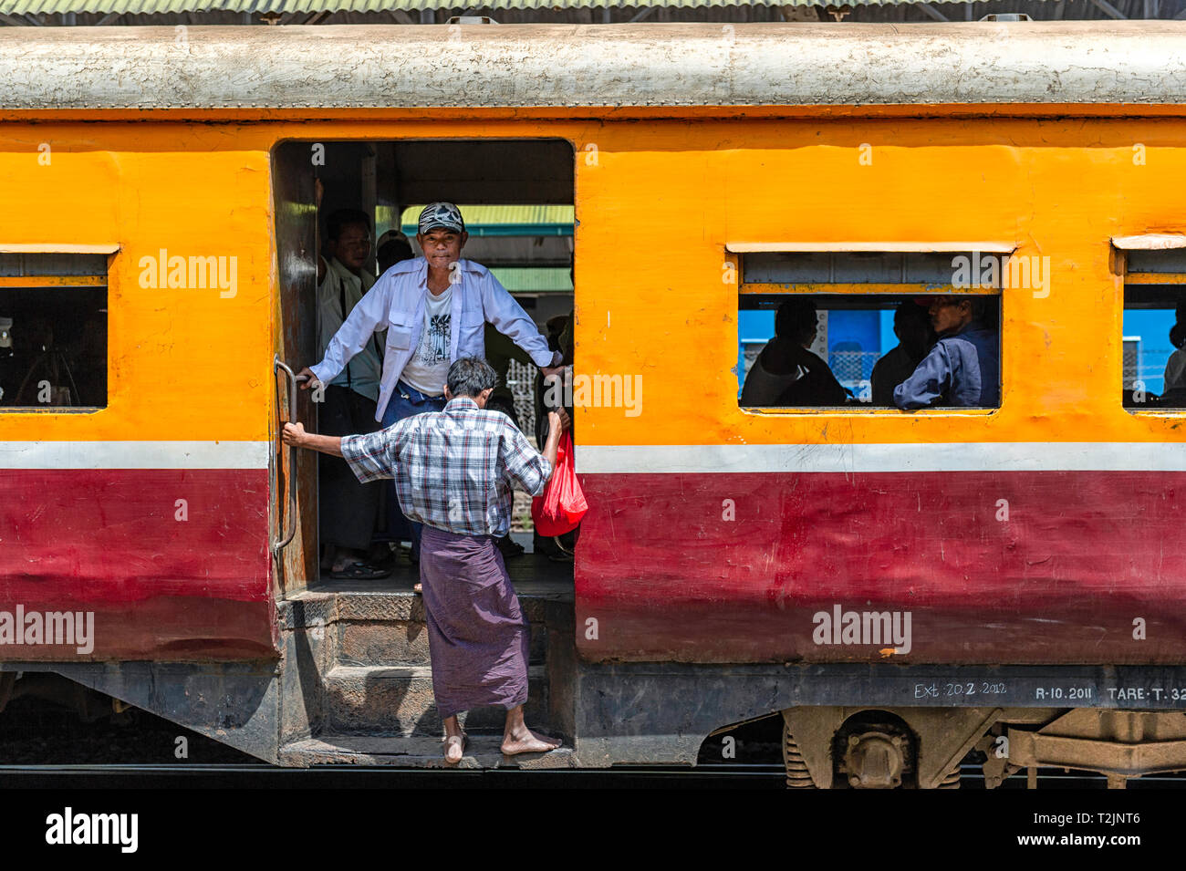 Passengers on the Circular train in Yangon, Myanmar (Burma Stock Photo ...