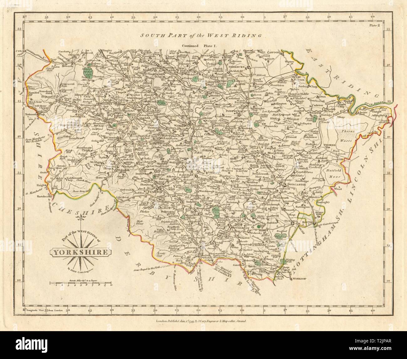 WEST RIDING OF YORKSHIRE-NORTH antique map by JOHN CARY. Original ...