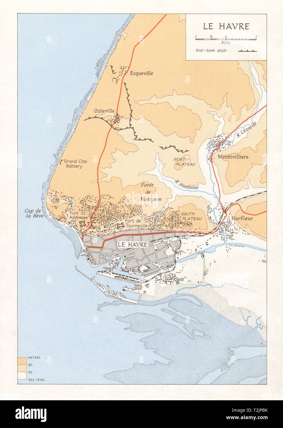 Le Havre town city plan in 1944. Seine-Maritime. Second World War 1968 ...