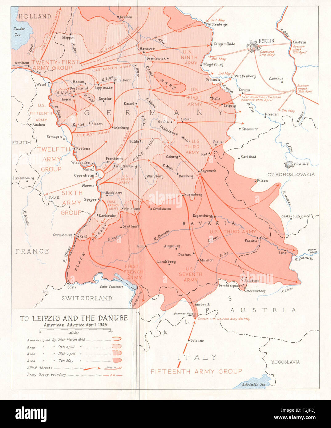 Allied invasion of Germany. Leipzig Danube. American Advance April 1945 ...