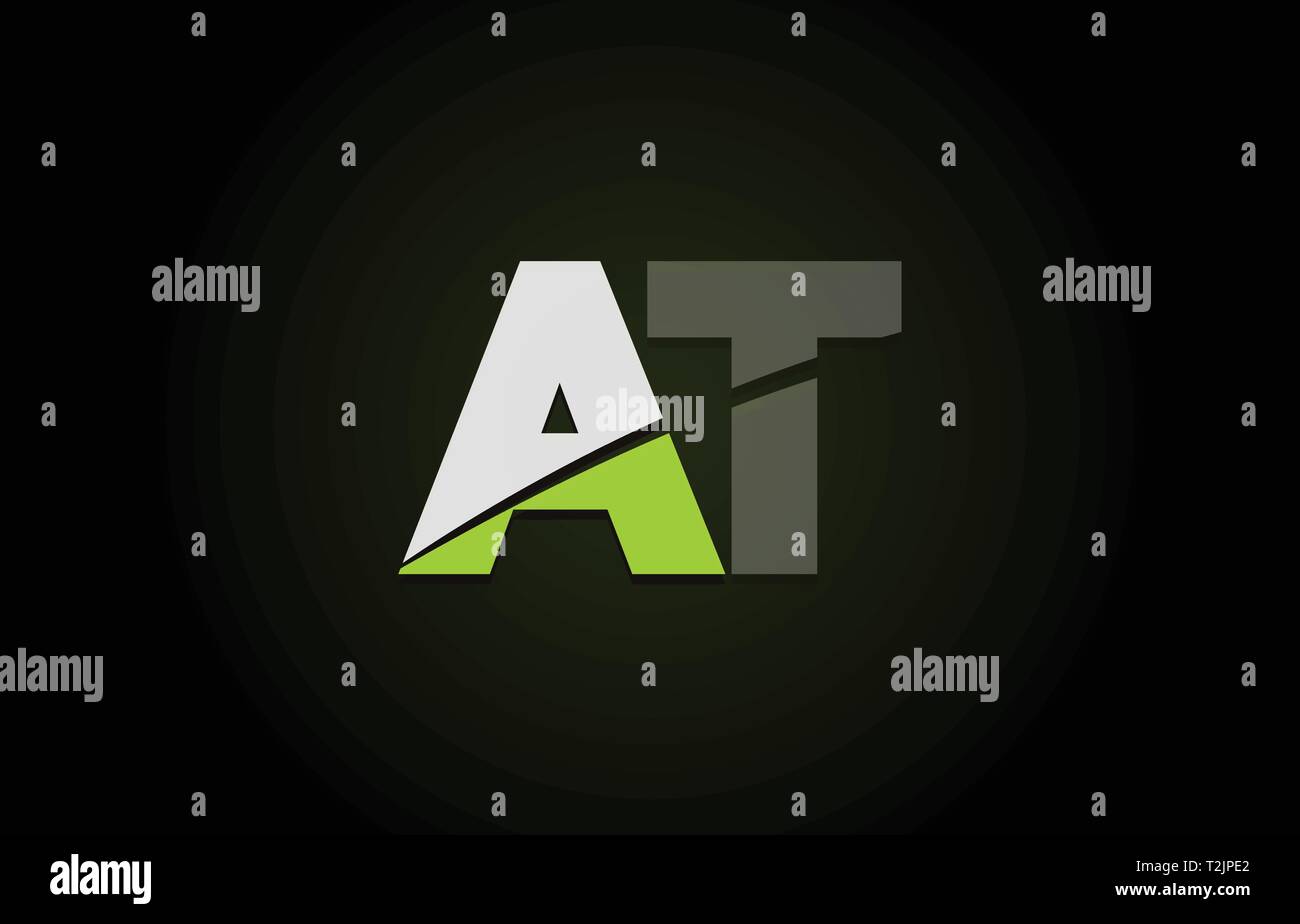 Design of alphabet letter logo combination at a t with green white and ...