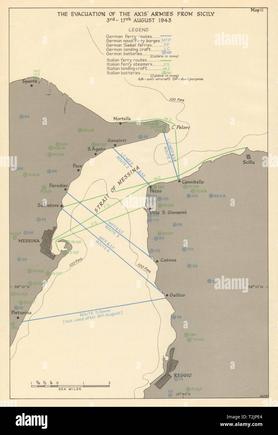 Axis Armies evacuation from Sicily 3-17 August 1943. Strait of Messina ...