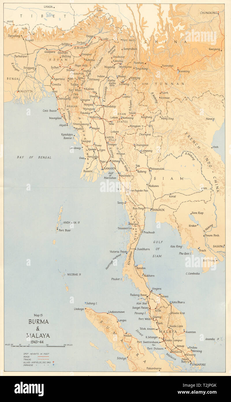 Burma & Malaya 1943-44. Japanese & Allied airfields. Indochina Siam WW2 ...