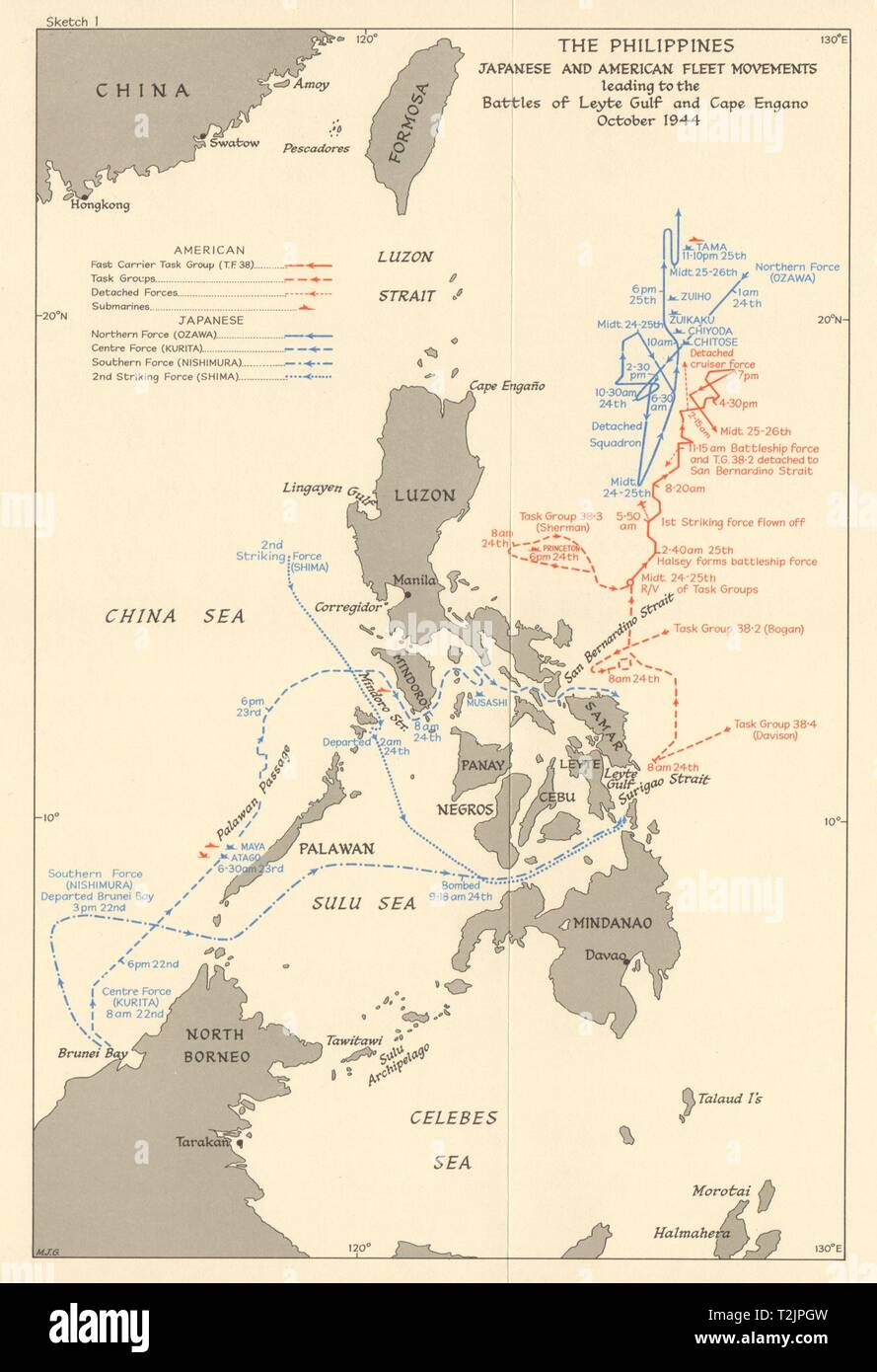 Philippines. Fleet movements. 1944 Battles of Leyte Gulf & Cape Engano ...