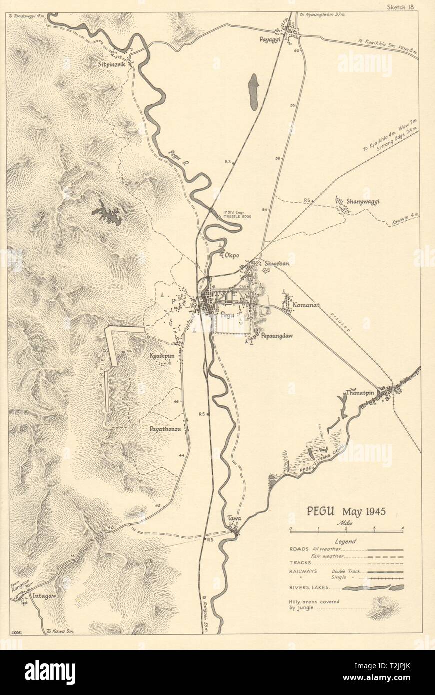 Burma Campaign WW2. Pegu (Bago) & environs, May 1945 1965 old vintage ...