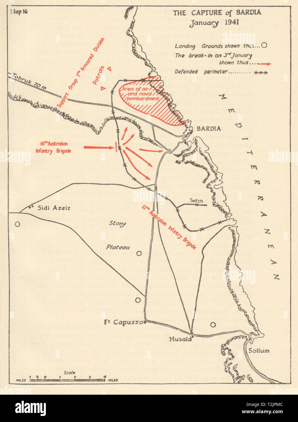 Battle of Bardia, January 1941. Libya. El Burdi. Sketch map. World War ...