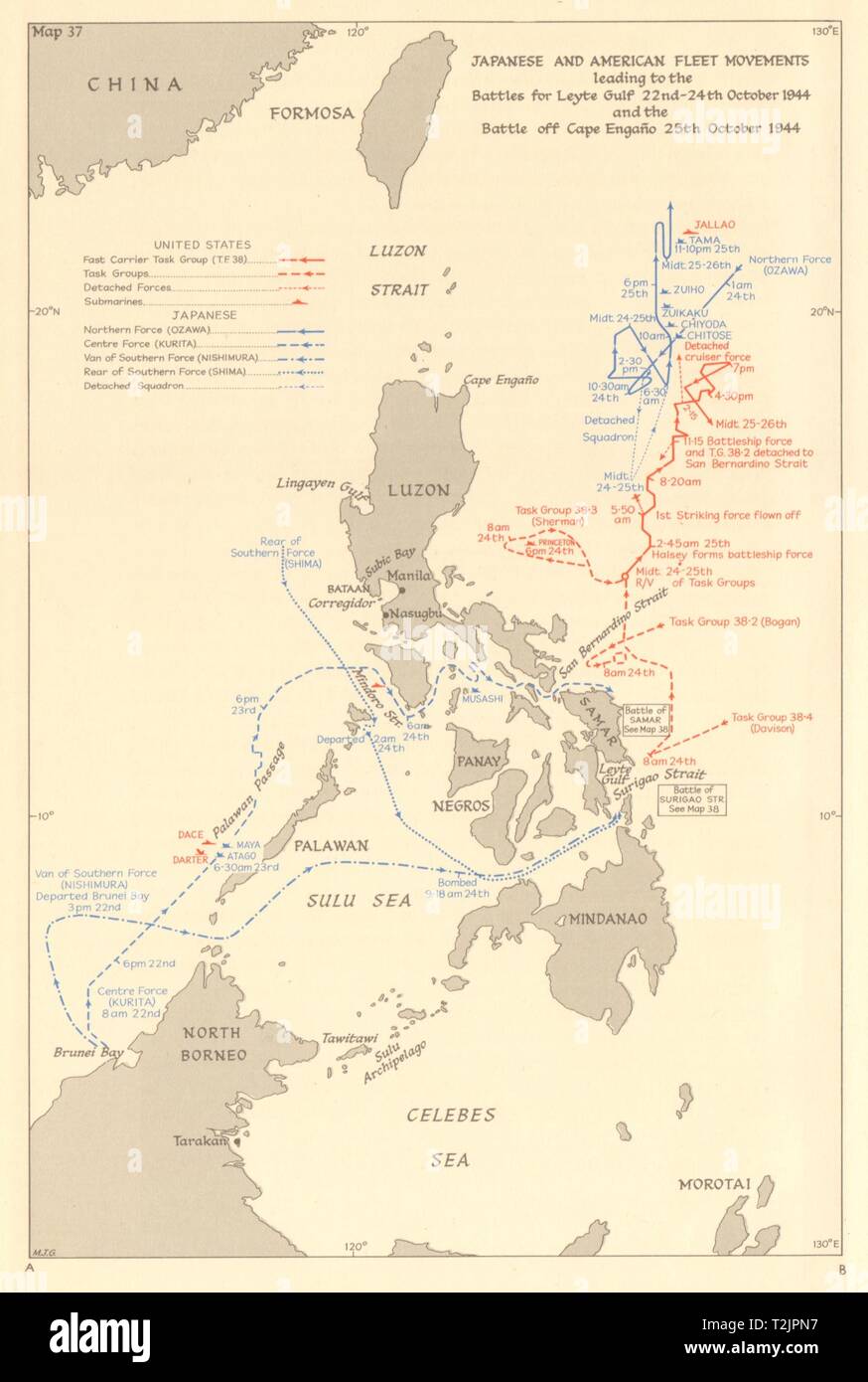 Philippines. Fleet movements. 1944 Battles of Leyte Gulf & Cape Engano ...